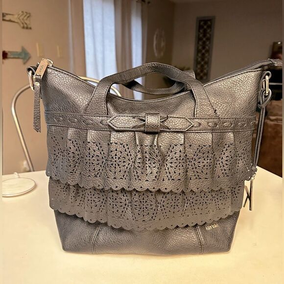 kenzie | Bags | Kenzie Womens Blackeyeletlaceruffledhandbag | Poshmark